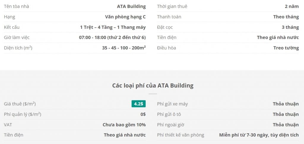Danh sách khách thuê văn phòng tại tòa nhà ATA Building, Quận Tân Bình